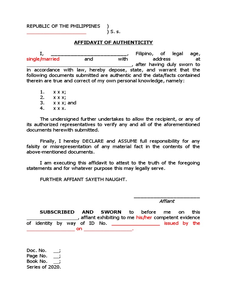 Affidavit of Authenticity | PDF | Law