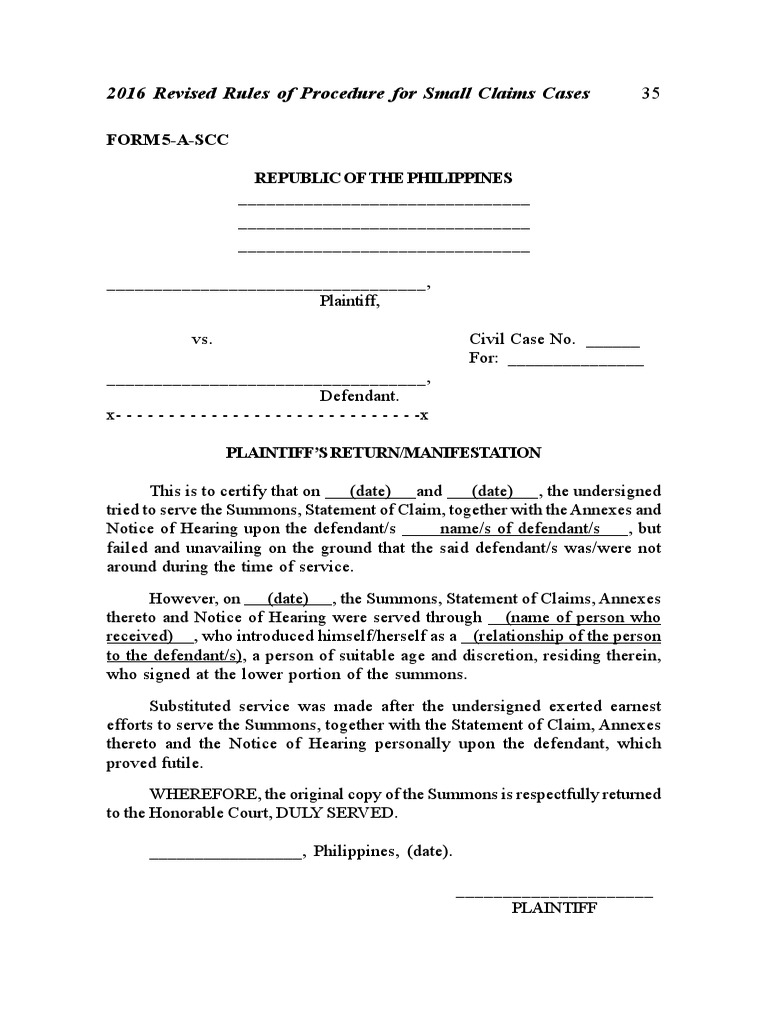 Plaintiff's Return of Summons Form 5-A | PDF