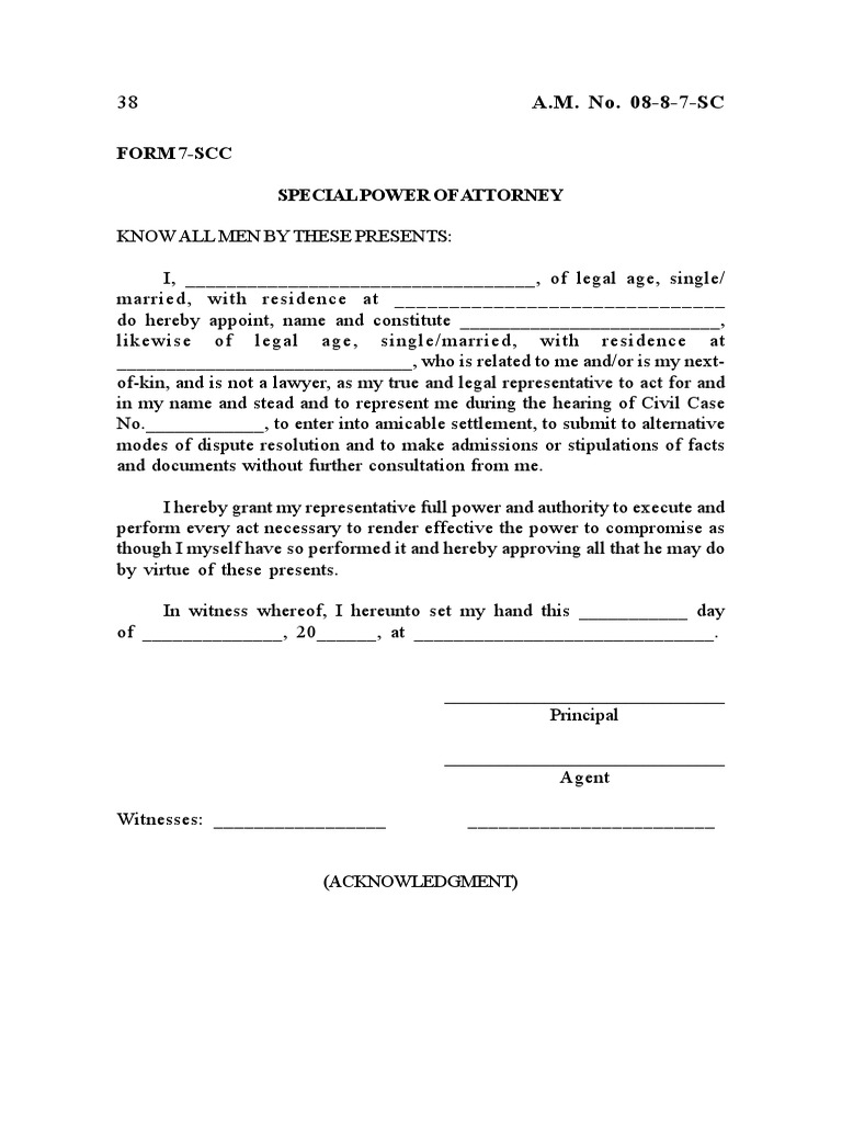 Form 7-SCC: Special Power of Attorney | PDF