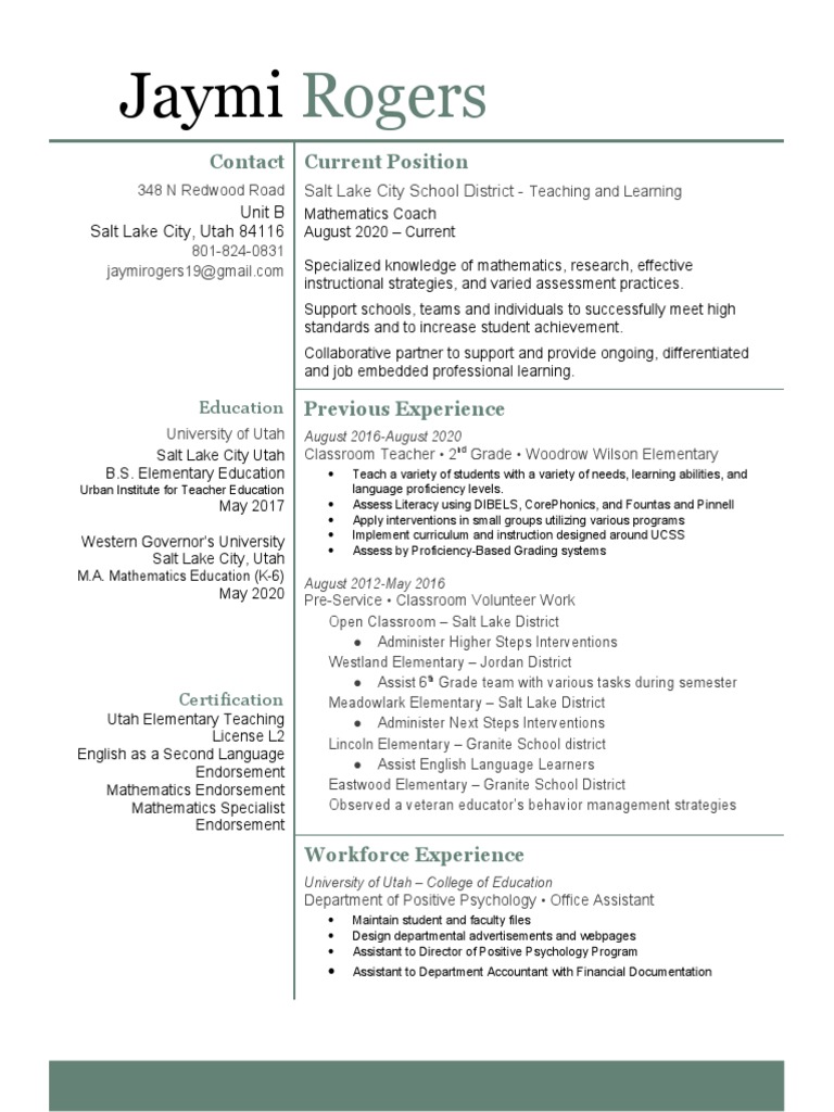 Rogers Resume 2021 | Download Free PDF | Teachers | Learning