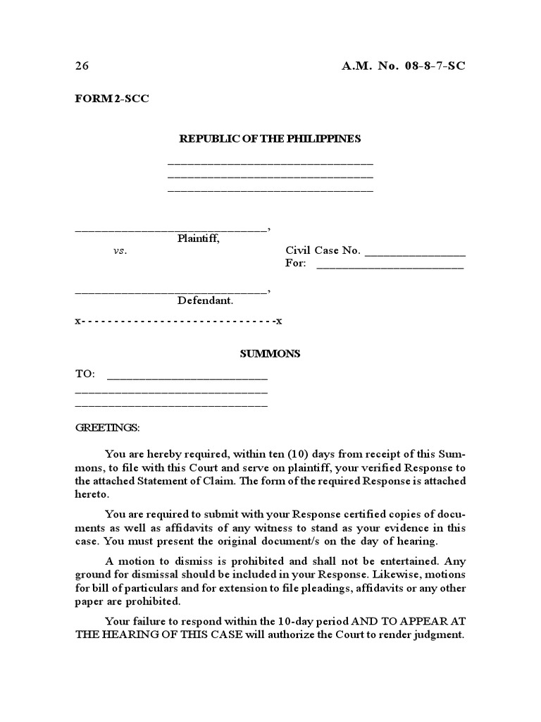 Template for a Summons Issued in a Small Claims Case | PDF