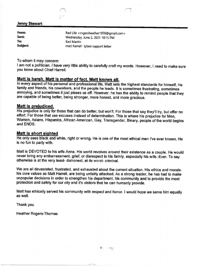 Matt Harrell Letters of Support | PDF