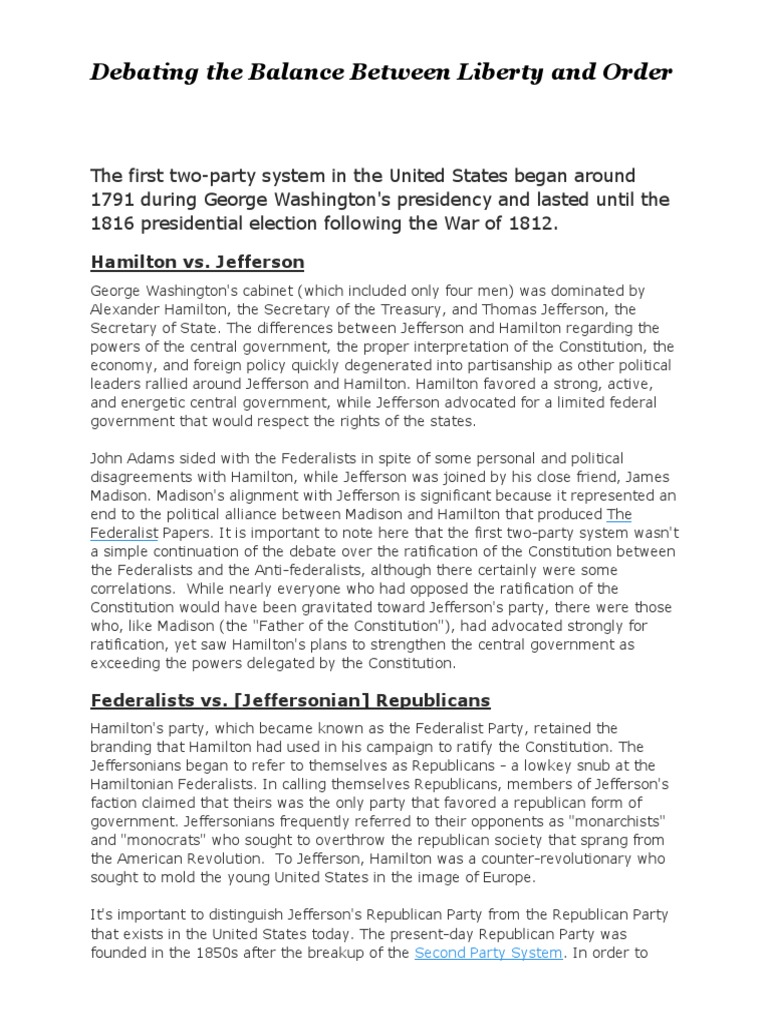 Hamilton vs. Jefferson: Key Differences | PDF | James Madison ...
