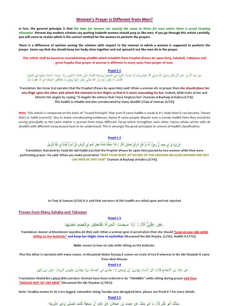 Difference Between Men and Women in Salaah | PDF | Hadith | Muhammad