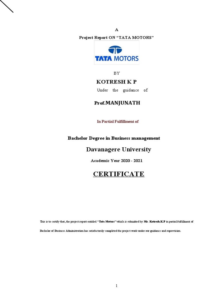 Tata Motors Project Report Overview | PDF | Business | Economies