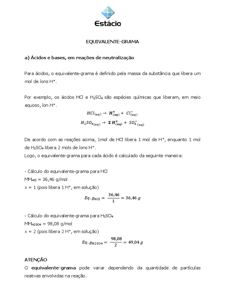 Equivalente | PDF | Reações químicas | Mol (unidade)