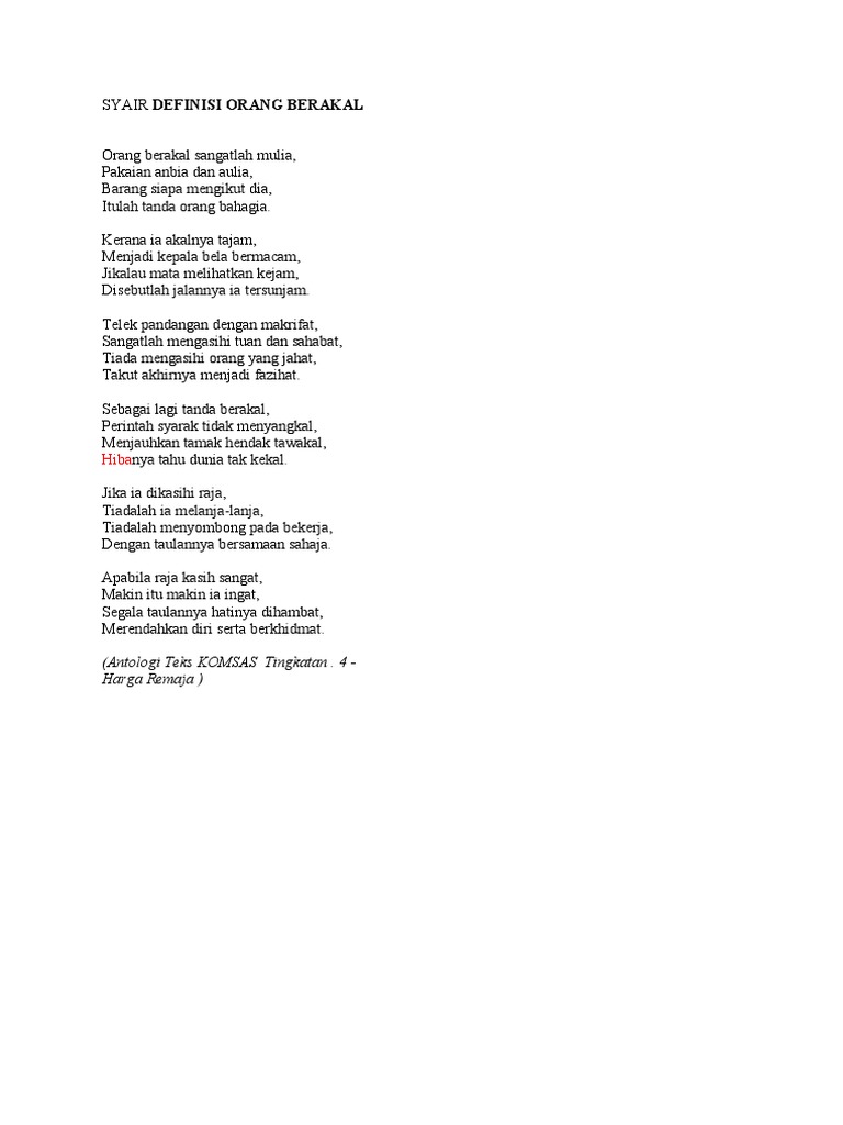 Syair Definisi Orang Berakal | PDF