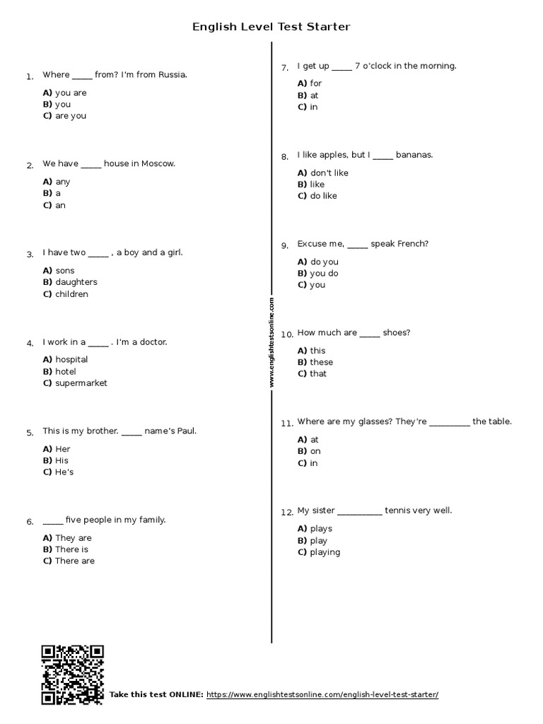542 English Level Test Starter | PDF