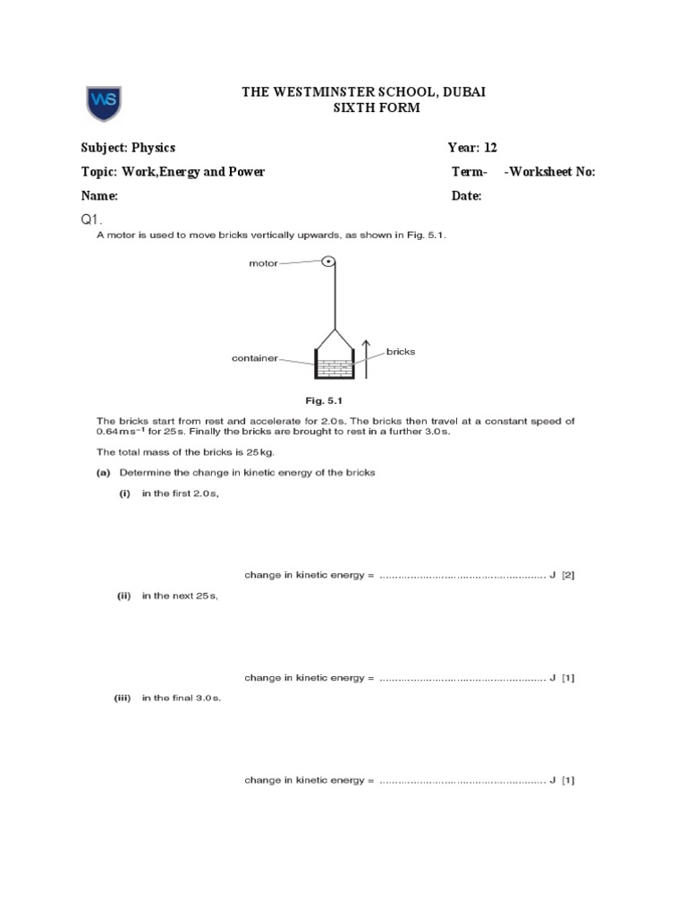 WS Day 2-Work, Energy and Power | PDF