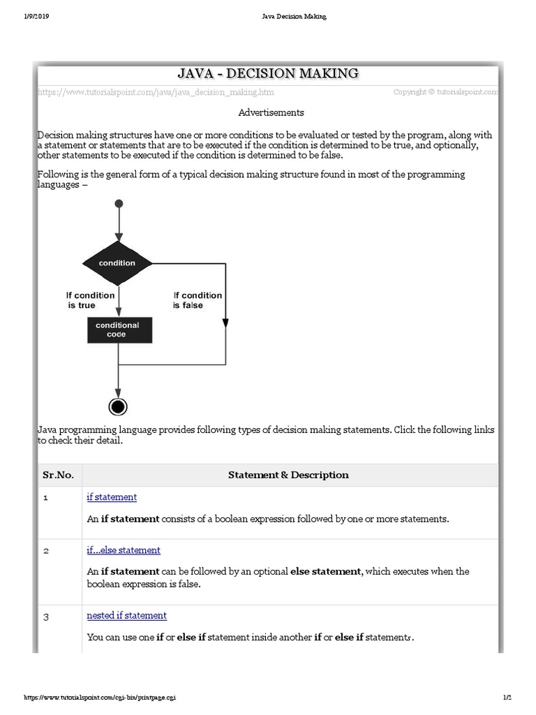Java Decision Making | Download Free PDF | Boolean Data Type | Programming Paradigms