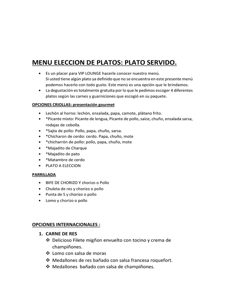 Menu Vip Lounge | PDF | filete | Cerdo