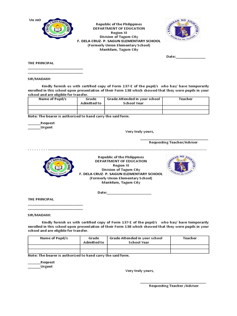 Form 137 Request Form | PDF