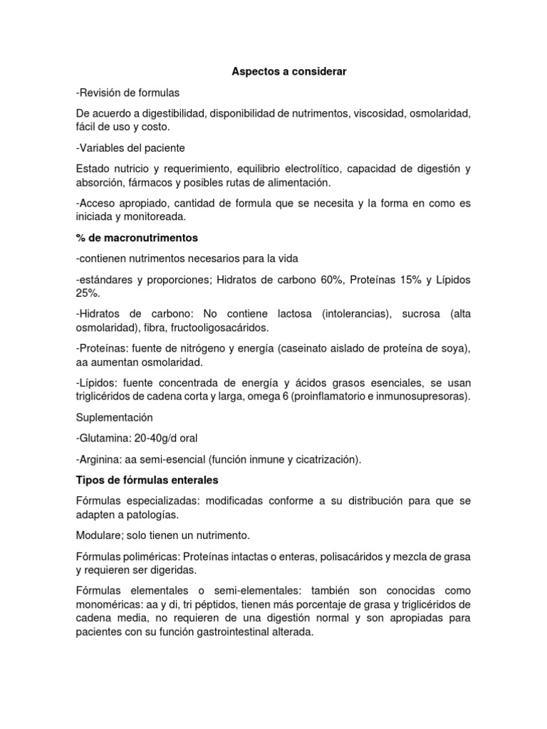 Formulas Enterales | PDF | Nutrientes | Proteínas
