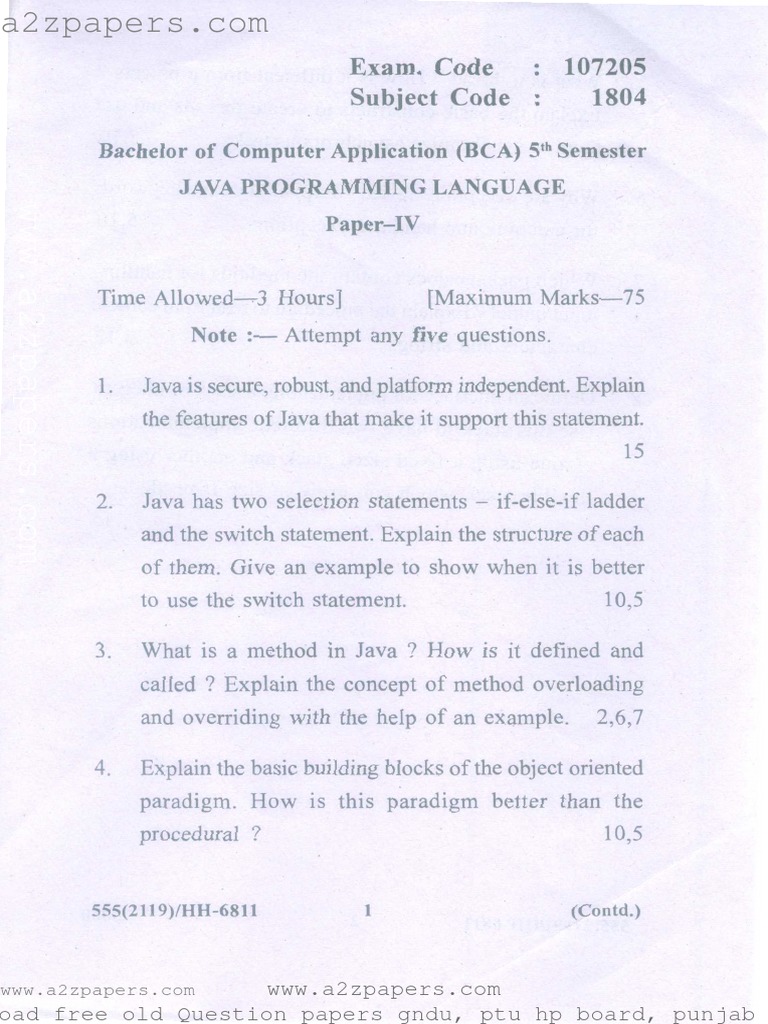 JPL Bca 5th Sem 2019 | PDF | Method (Computer Programming) | Java (Programming Language)
