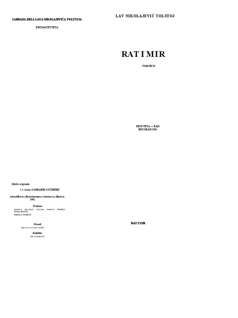 Lav Nikolajevic Tolstoj Rat I Mir 1 | PDF