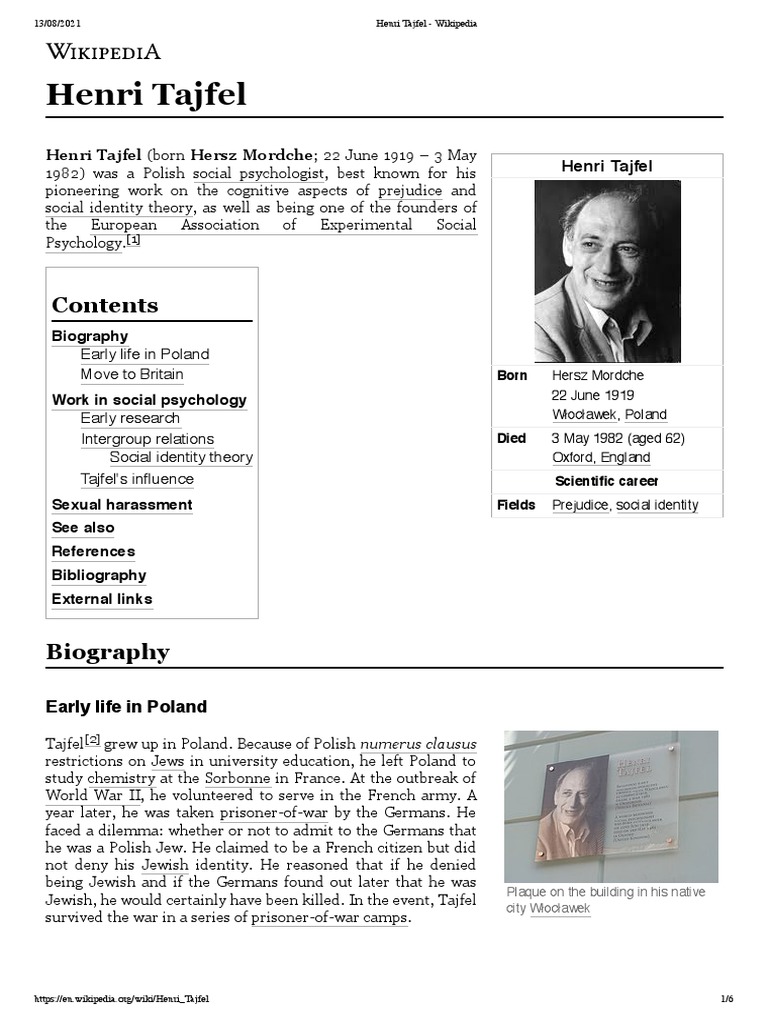 Henri Tajfel - Wikipedia | PDF | Psychology | Human Nature