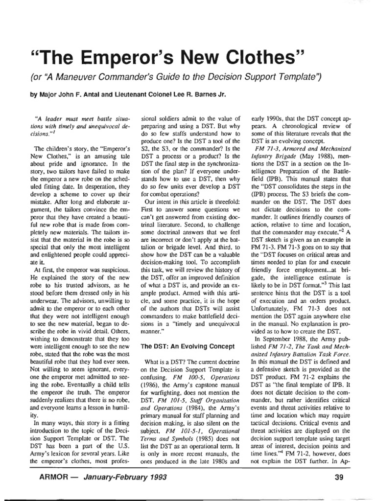 A Maneuver Commander's Guide To The Decision Support Template (Armor ...