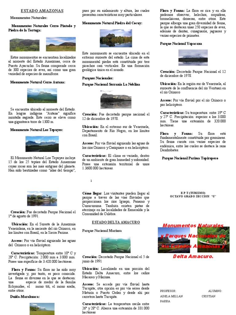 Tríptico Parques Nacionales Amazonas y Delta Amacuro | PDF