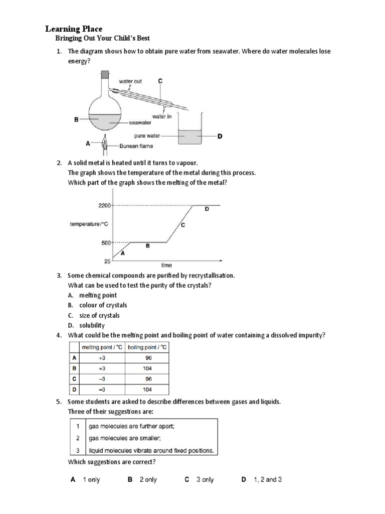 Practice Test 1 | PDF | Water | Solution
