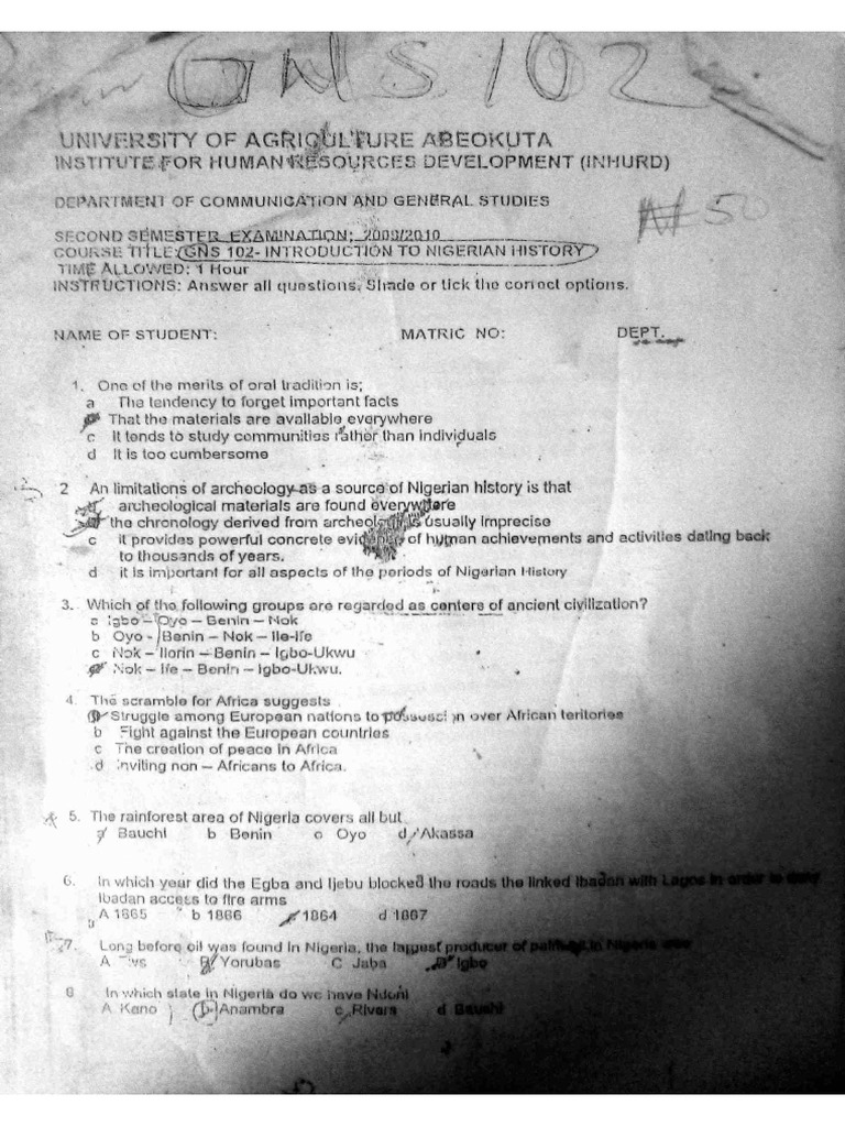 GNS 102 Past Qestions Hope's | PDF