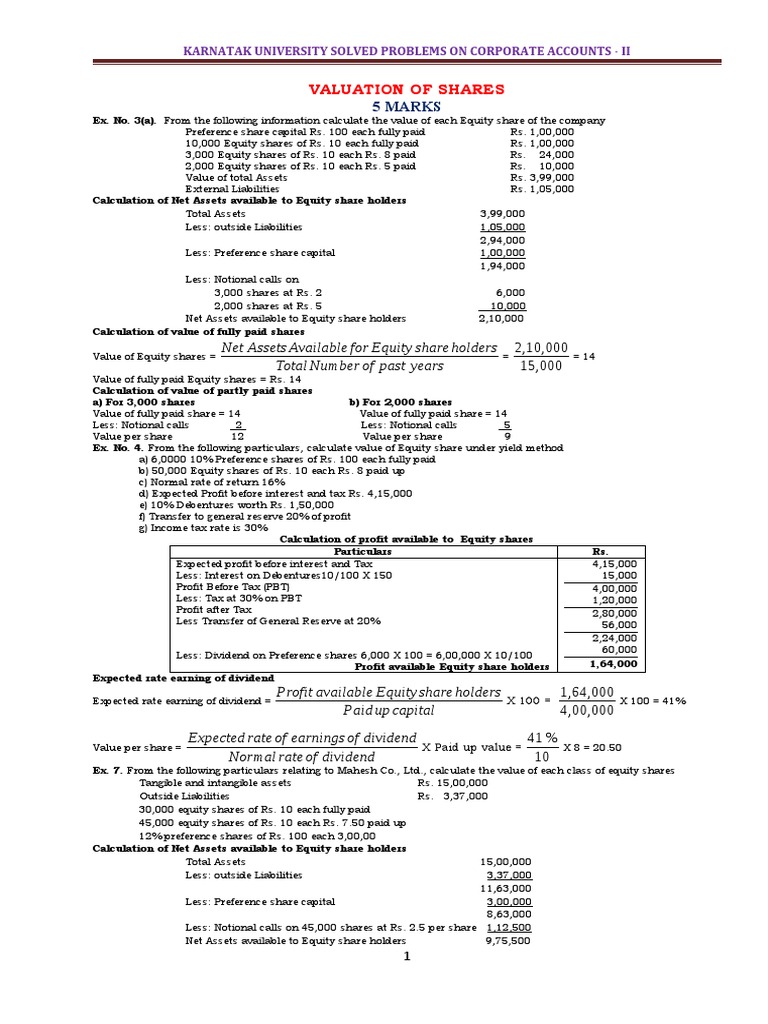 Share Valuation Solutions Guide | PDF | Equity (Finance) | Dividend
