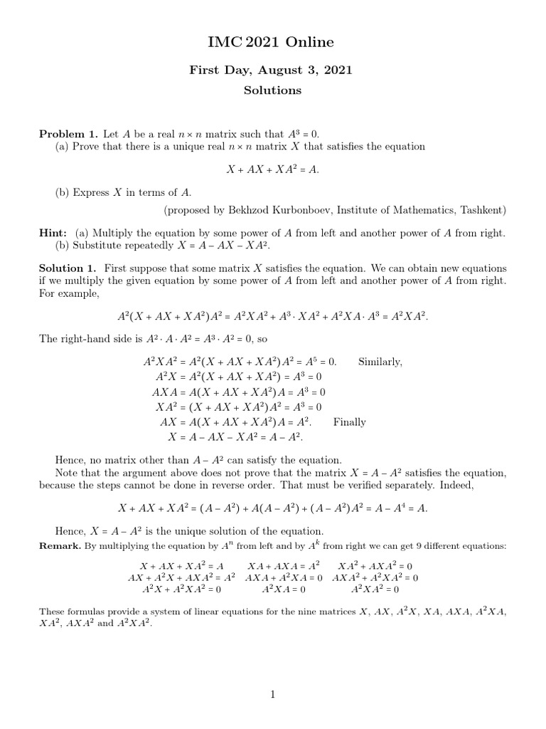 Imc2021 Day1 Solutions | PDF | Continuous Function | Metric Space