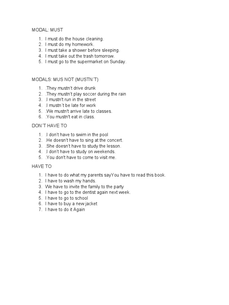 Modal Verbs: Must, Mustn't, Have To | PDF | Self-Improvement