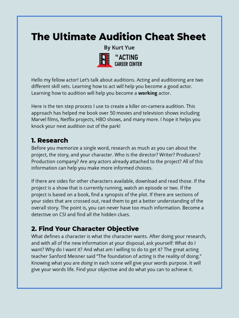 Audition Cheat Sheet | PDF | Audition