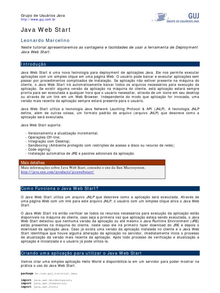 Java Web Start | PDF | Modelo cliente – Servidor | Java (linguagem de ...