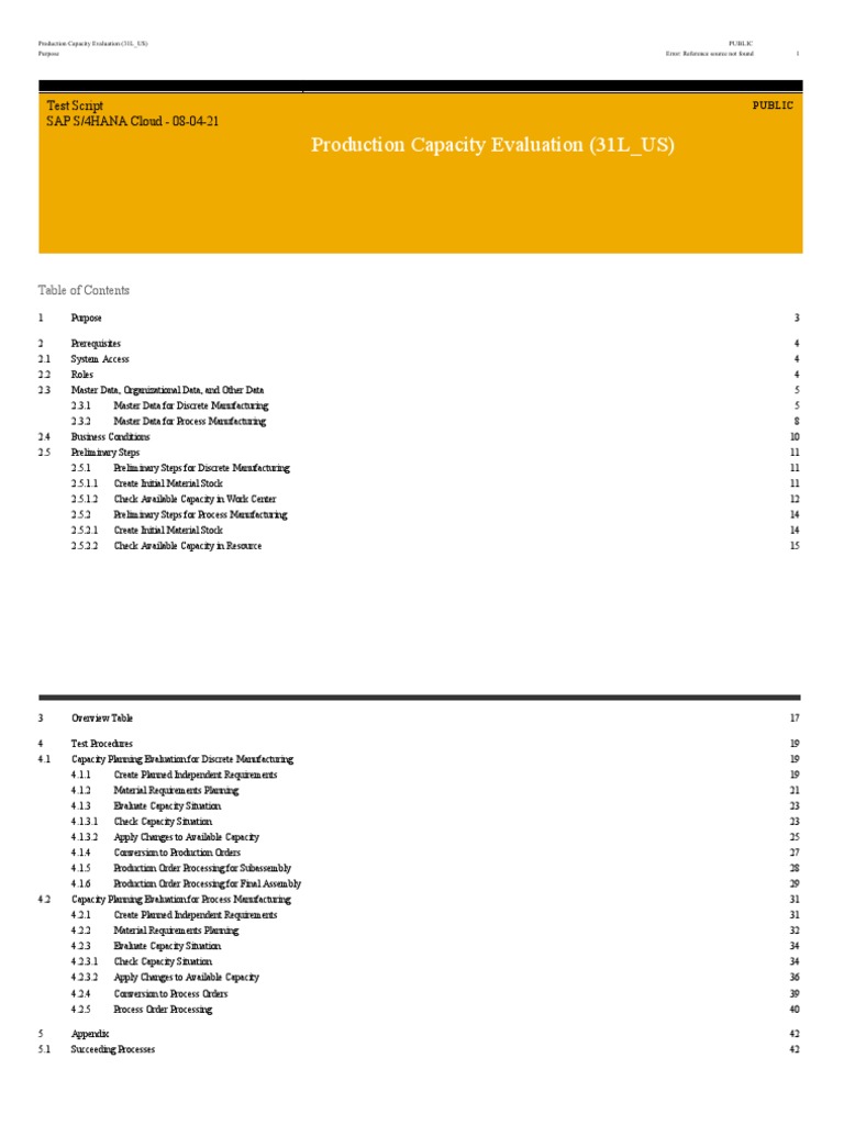Production Capacity Evaluation (31L - US) : Test Script SAP S/4HANA ...