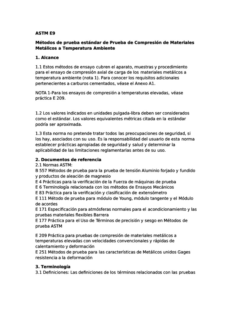 Ensayo Compresion Metalicos - Astm-E9 | PDF | Pandeo | Ingeniería mecánica