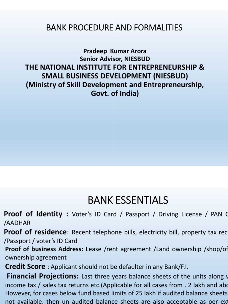 Bank Procedure and Formalities Bank Procedure and Formalities | PDF ...