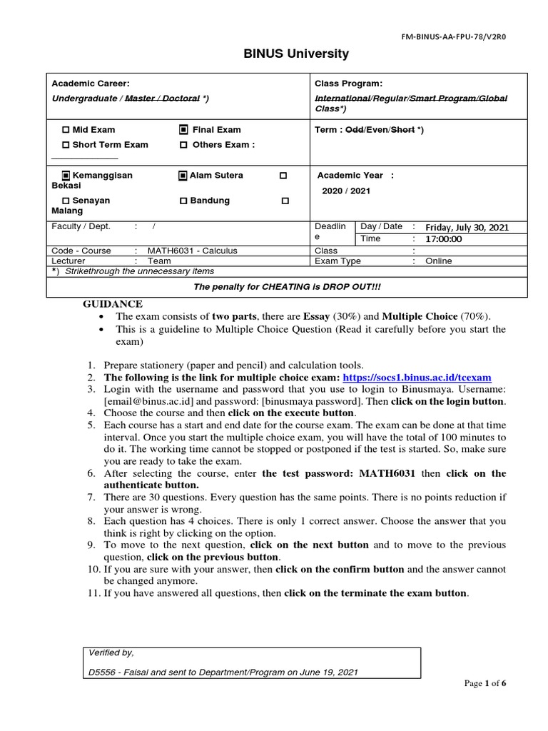 BINUS University: Guidance | PDF | Power Series | Test (Assessment)