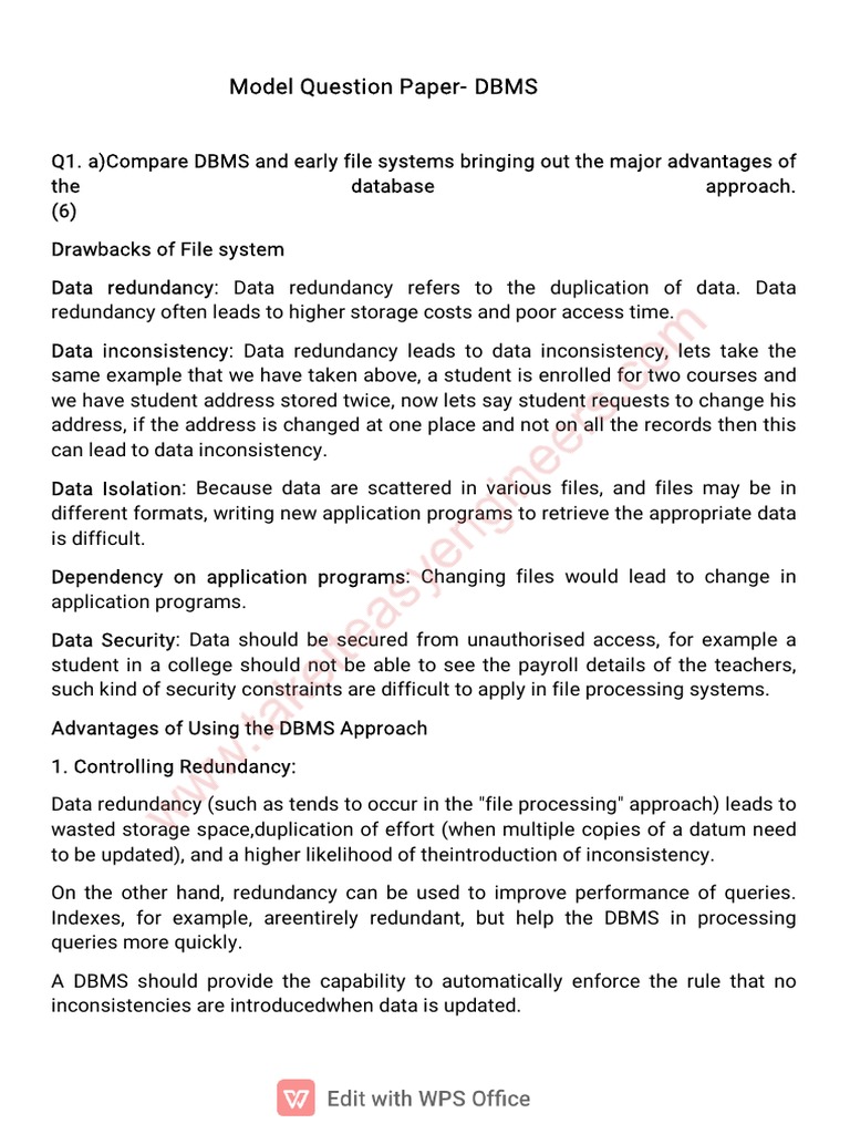 DBMS - Model - QP - Answers (1) | PDF | Computers