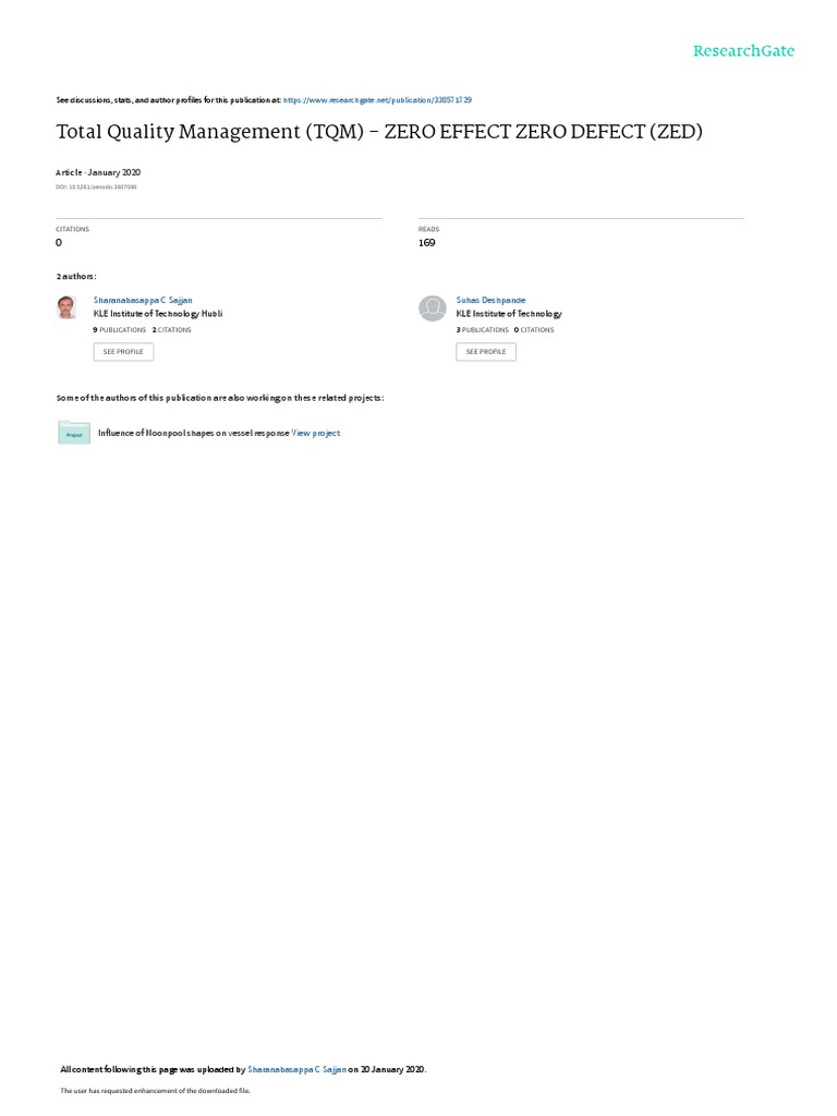 Total Quality Management (TQM) - ZERO EFFECT ZERO DEFECT (ZED) | PDF | Six Sigma | Quality ...