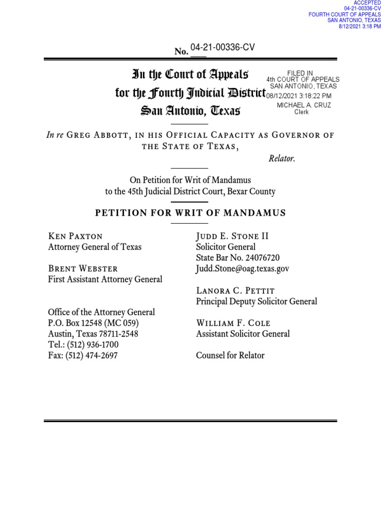 Mask Mandate Appeal | PDF | Injunction | Mandamus