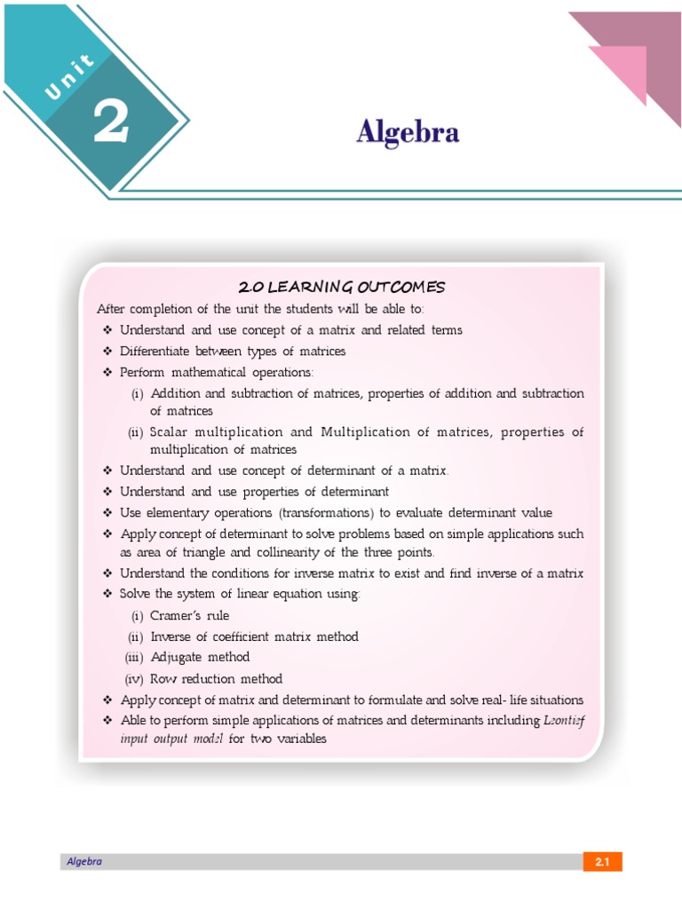 Chapter2 Algebra | PDF | Matrix (Mathematics) | Determinant