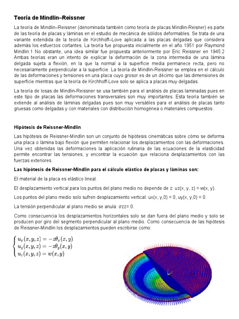 Teoría de Mindlin-Reissner en Placas | PDF | Física Aplicada e ...