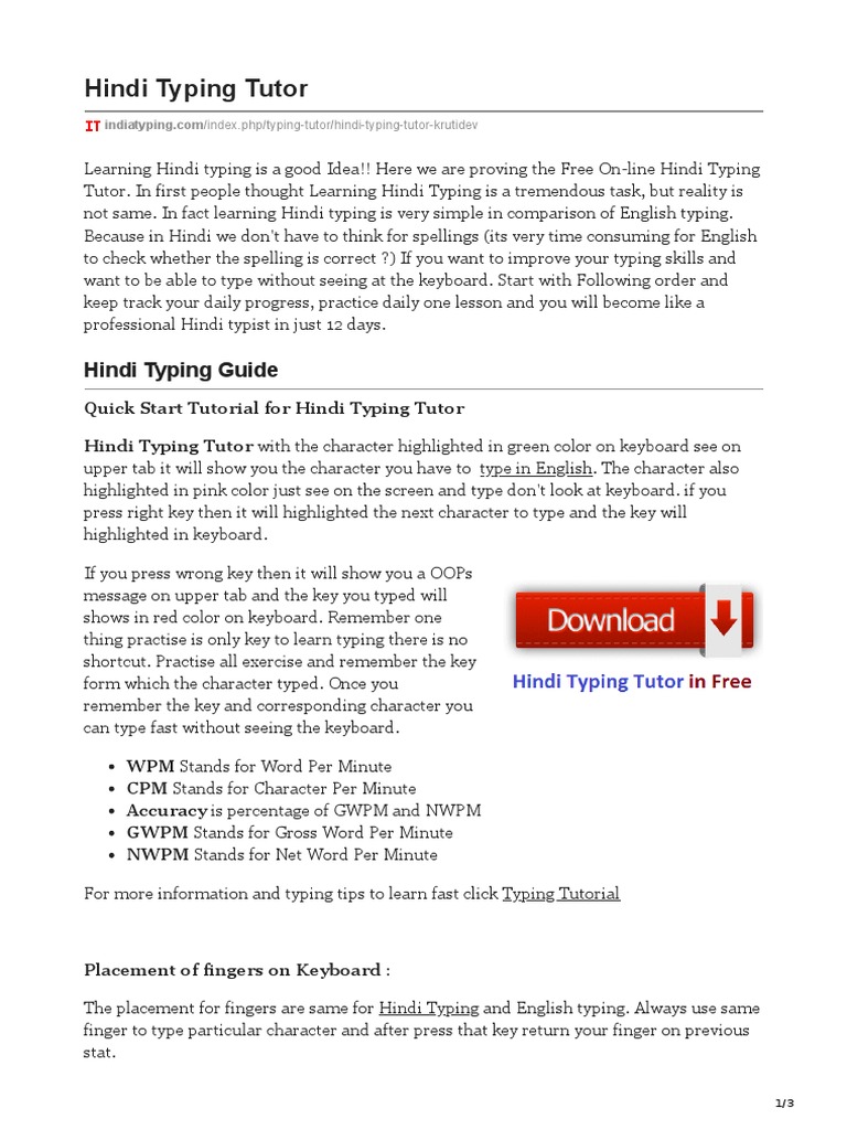 Hindi Typing Tutor | PDF | Writing | Tools