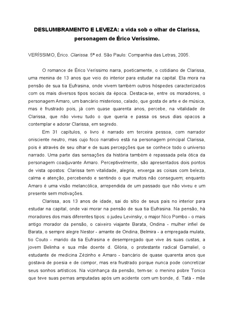 Clarissa - Erico Veríssimo (Resenha Temática) | Download grátis PDF | Psicologia | Terra