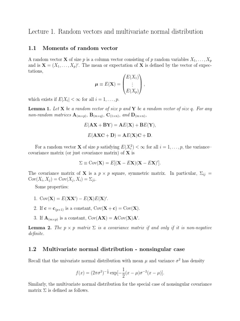 Random Vectors and Multivariate Normal Distribution | PDF | Statistics | Linear Algebra