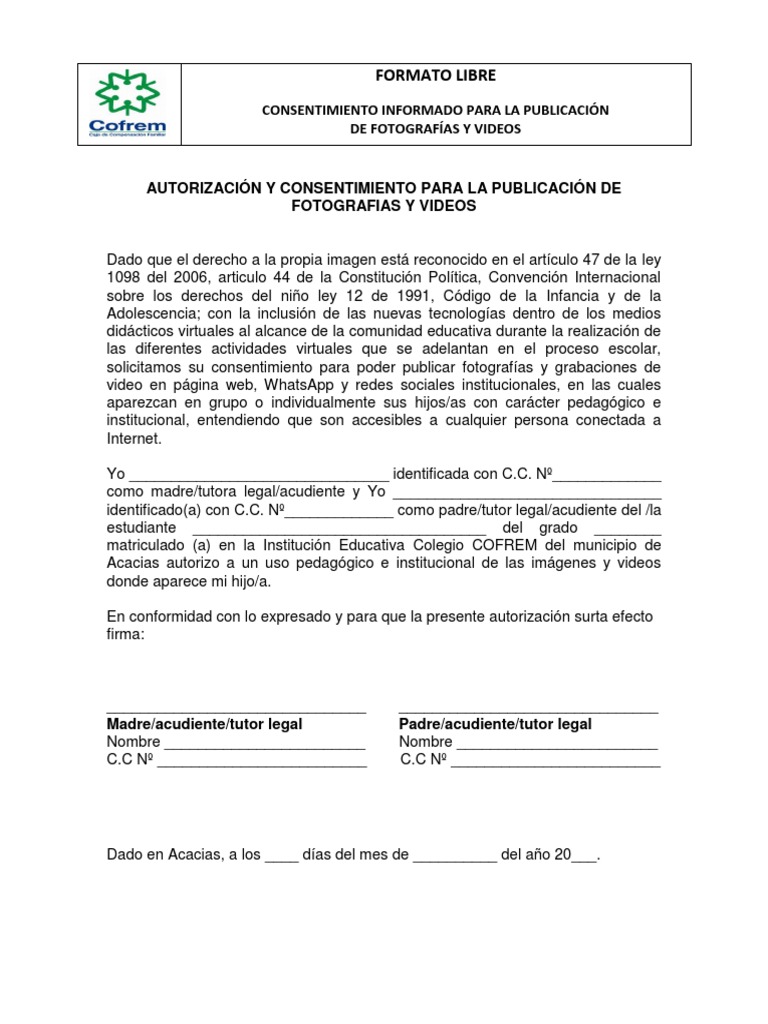 Consentimiento para Uso de Imágenes Escolares | PDF