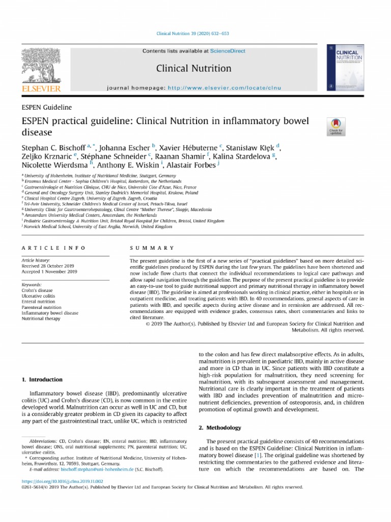ESPEN Practical Guideline - Clinical Nutrition in Inflammatory Bowel Disease - Elsevier Enhanced ...