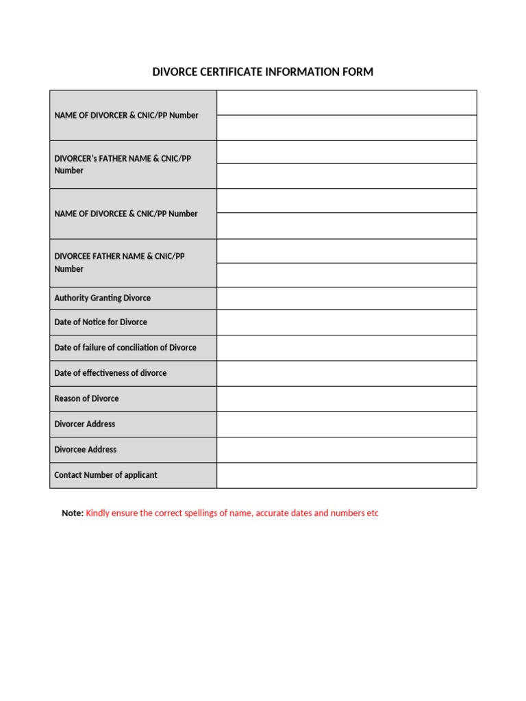 Divorce Certificate Information Form | PDF | Law