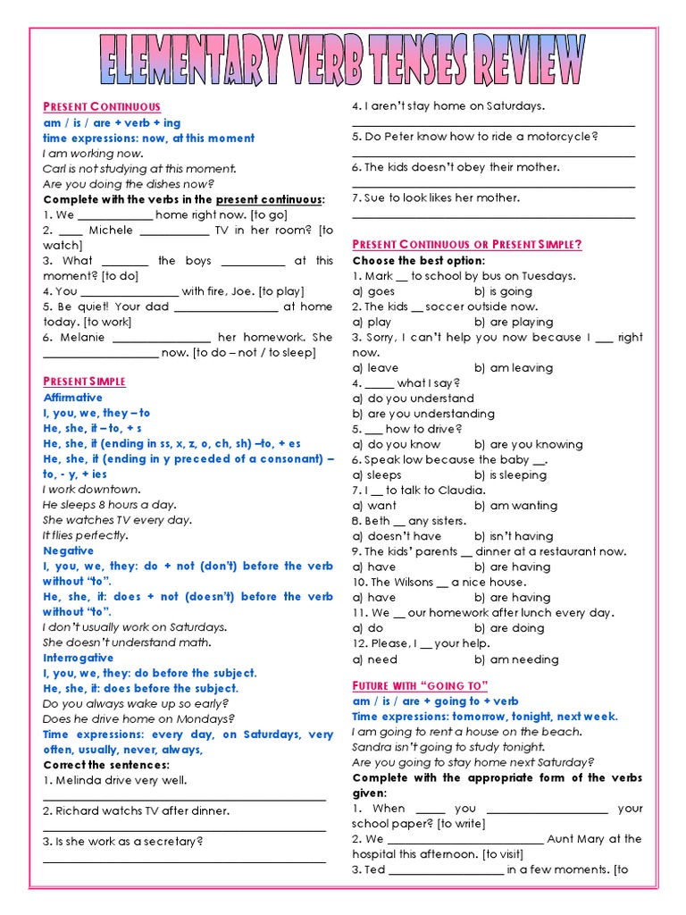 Elementary Verb Tenses Review (Apostila Alunos) | PDF | Human Communication | Linguistics