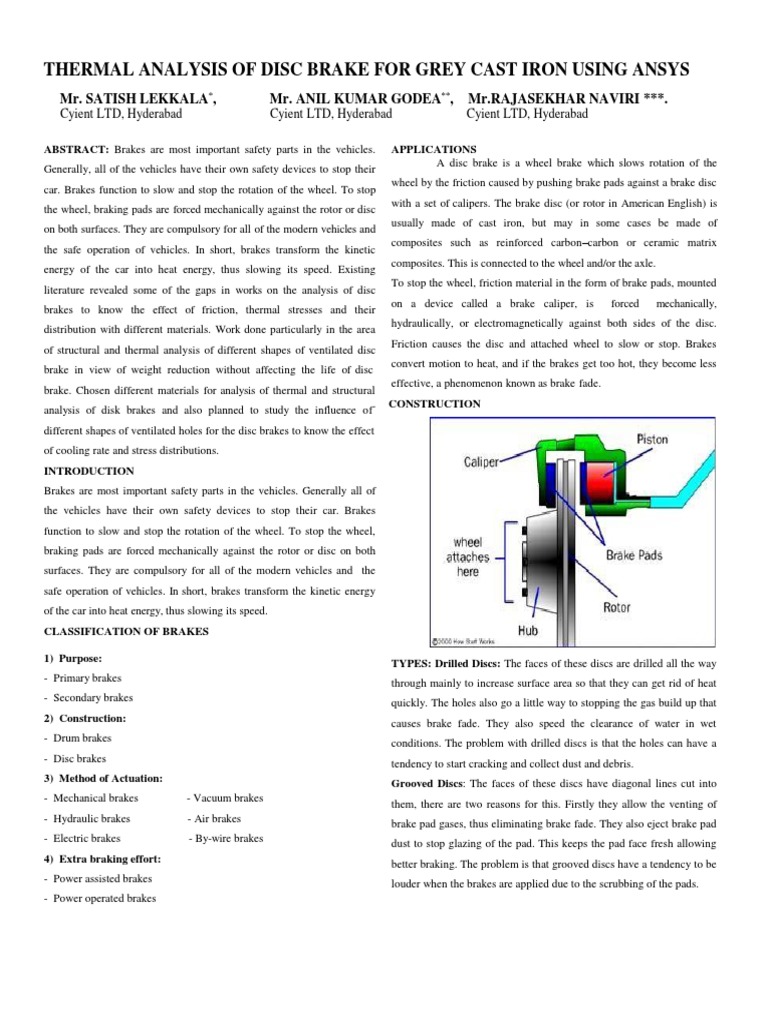 Thermal Analysis of Disc Brake Using ANSYS | PDF | Brake | Friction