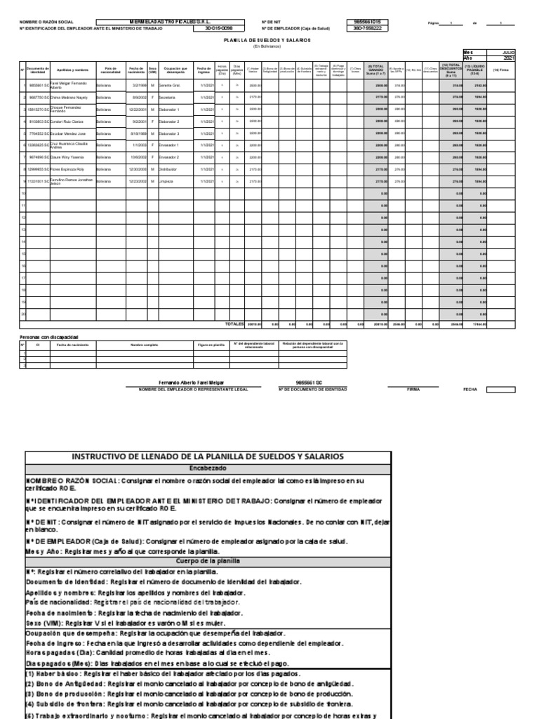 Formato - Planilla - Mensual - 2021 | PDF | Salario | Economias