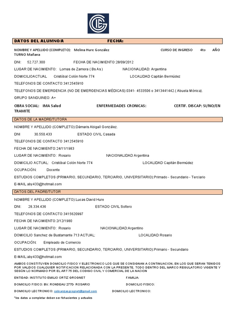 Planilla Inscripción | PDF | Gobierno y personalidad