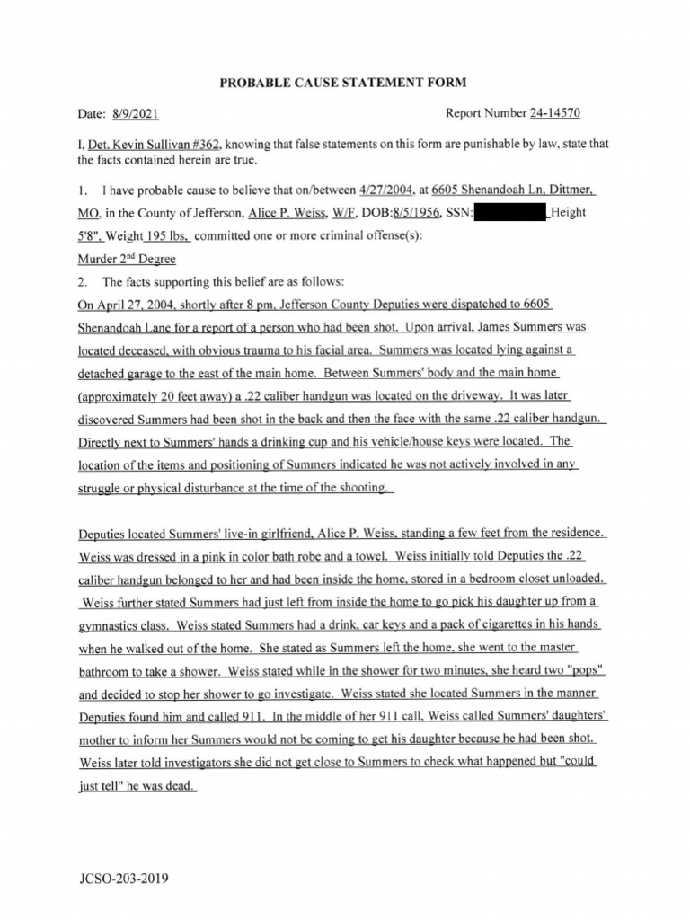 Weiss Probable Cause Statement | PDF