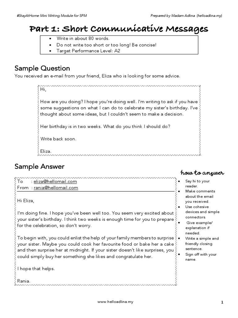 Part 1: Short Communicative Messages: Sample Question | PDF ...
